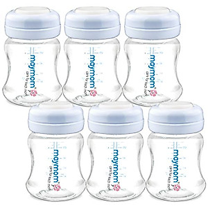 Maymom Wide-Mouth Milk Storage Collection Bottle with SureSeal Sealing Disk; Compatible with Spectra/Motif Luna/Ameda MYA/Bellababy Pumps. Can Replace Spectra S1 S2 Bottles, 6 pc (4.7Oz/140mL, 6pc)