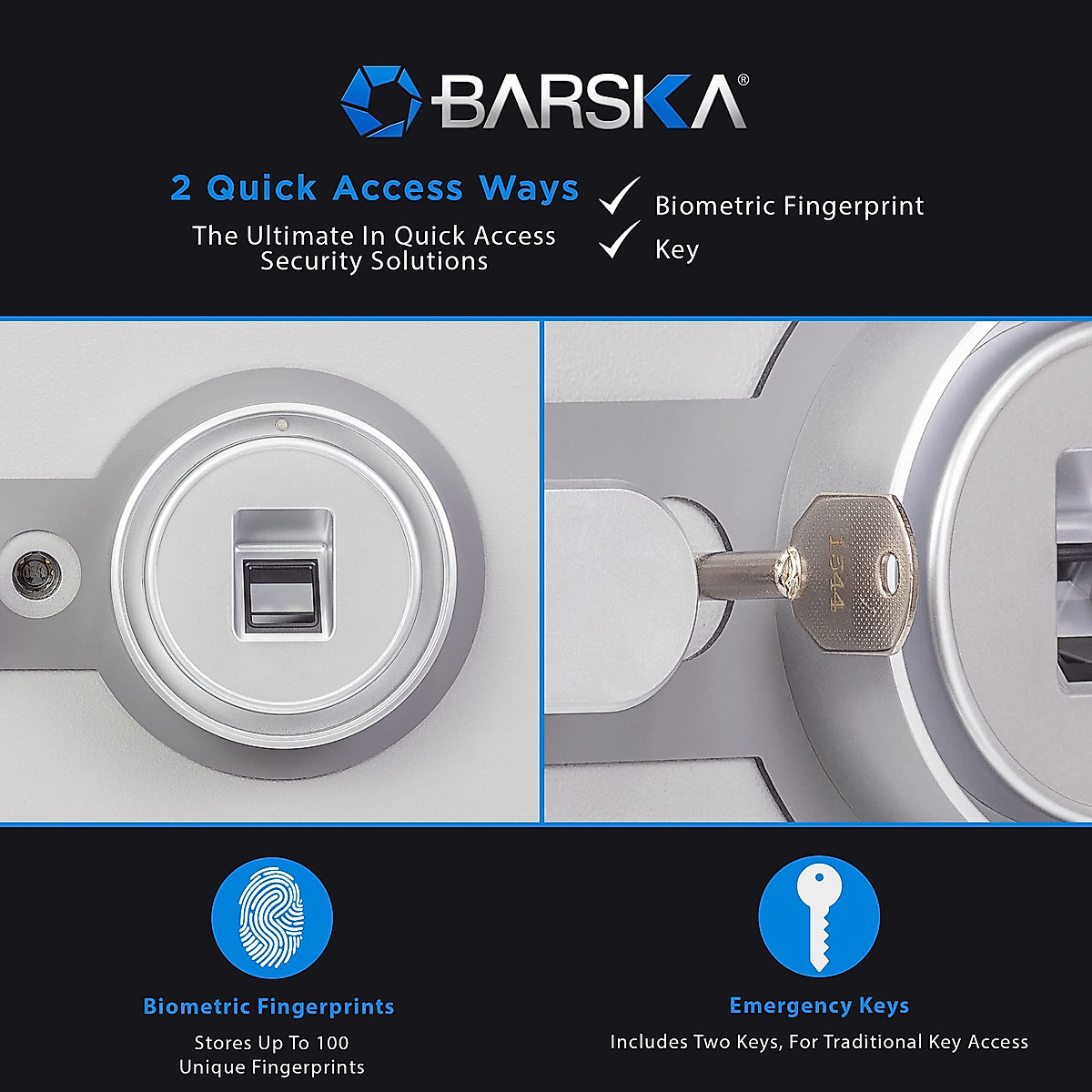 Barska AX13494 Biometric Fireproof Safe 1.64 Cu Ft Metallic Grey with Long Locking Bolts, Gray, Medium