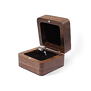 WisePoint Personalized Wooden Ring Box, Mini Engagement Ring Holder Box with Single Slot, Square Wedding Ring Box for Ring, Elegant and Retro Ring Holder Box for Wedding, Ceremony (black)