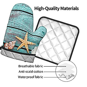 Pretty Turquoise Blue Nautical Oven Mitts and Pot Holders Sets Heat Resistant Kitchen Microwave Gloves for Baking Cooking Grilling BBQ
