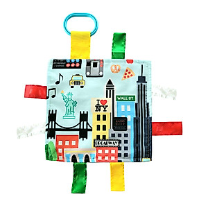 Baby Jack & Co 8x8” Learning Lovey NYC New York Tag Toys for Babies - Baby Crinkle Toys - Soft & Safe - Learn USA Cities and Shapes - Ideal Baby Toy & Gift BPA Free w/Stroller Clip