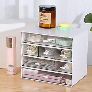 OSteed Desk Craft Organizer and Storage with 7 Flat Drawers, Stackable Plastic Desktop Accessories & Workspace Organizer for Office Stationary, Makeup Skincare, Sanitation Supplies, White