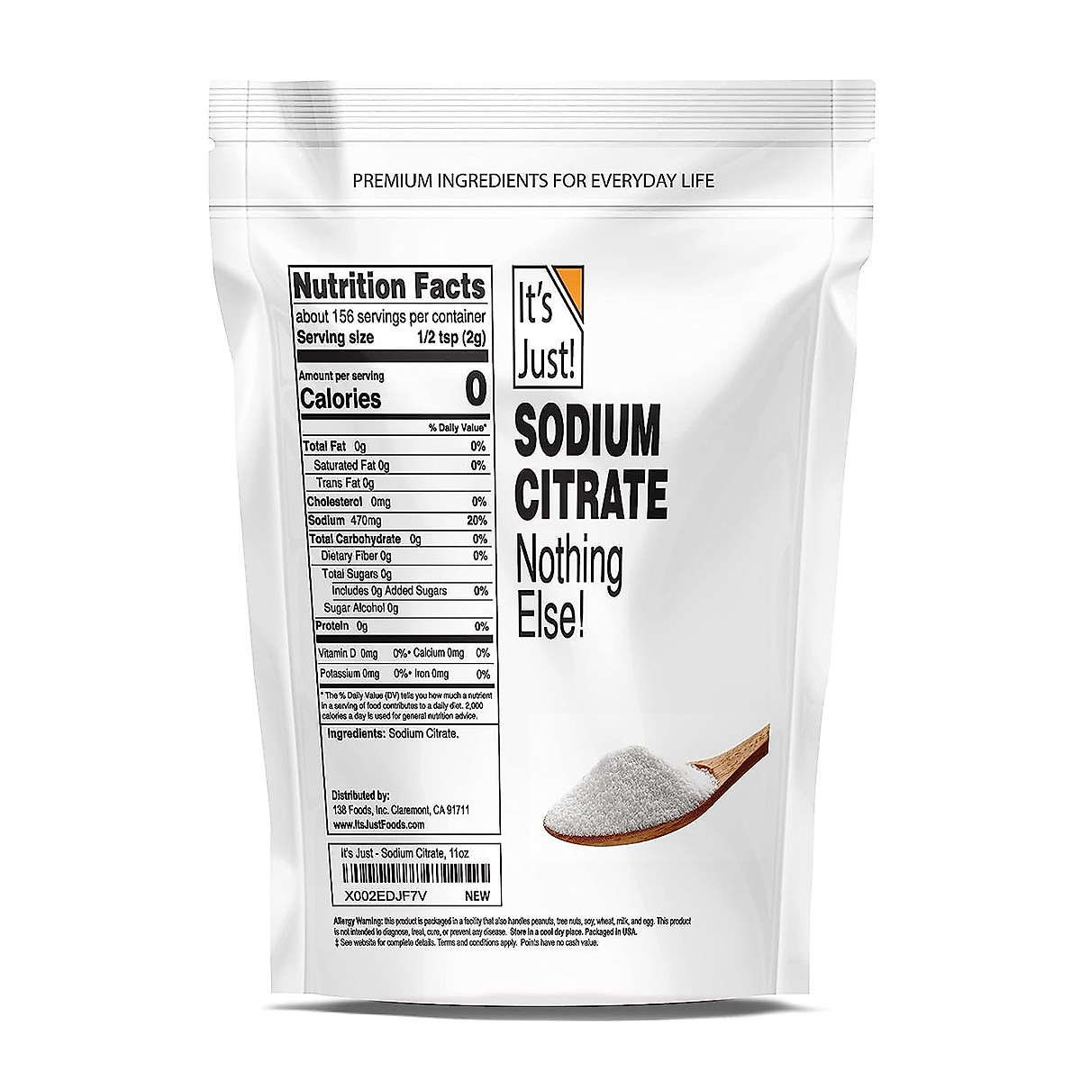 It's Just - Sodium Citrate, Food Grade Thickener, Non-GMO, Cheese Sauce Emulsifier, Spherification, Preserve Foods, 11oz