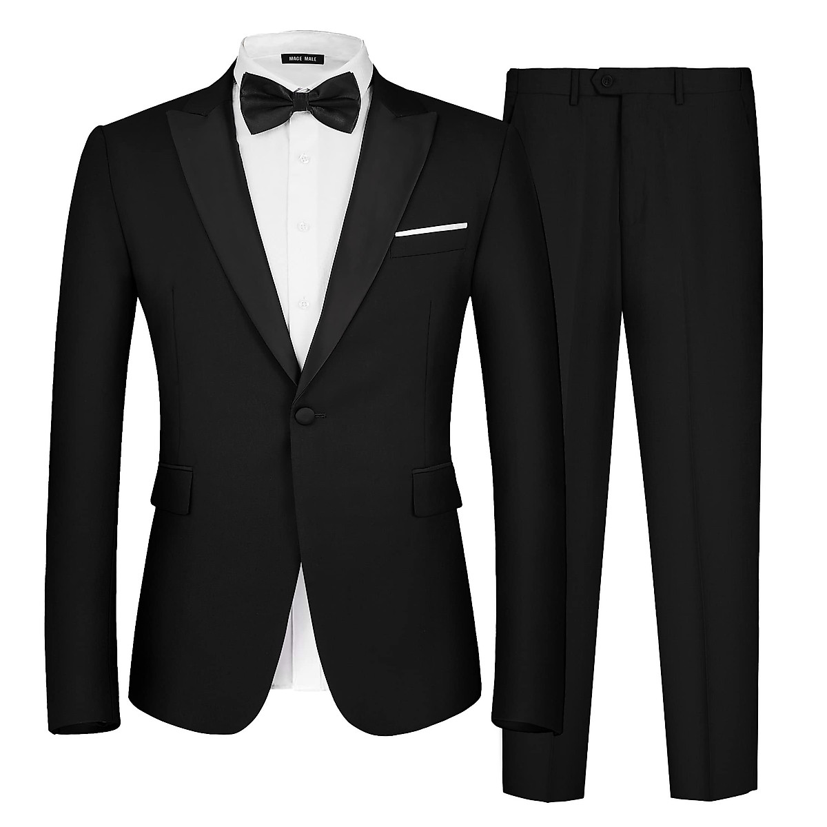 MAGE MALE Men's 2 Piece Suit Peaked Lapel One Button Slim Fit Formal Wedding Prom Suits Blazer Pants with Bow Tie Set