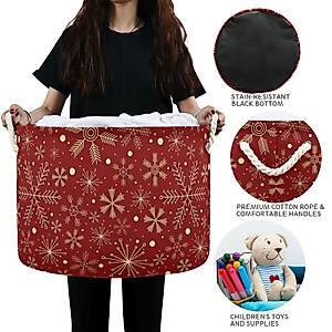 Large Storage Basket Christmas Snowflakes on Dark Red Toy Storage Box Organizer Bins with Handles Laundry Hamper Basket for Home Decor