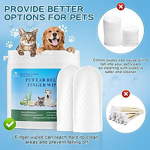 Dog Ear Finger Wipes,Pet Cleaning Ear Wipes for Dogs Cats,Natural Gently Removes Dirt&Odor,Soothes&Deodorizes-Relieve Ear Itching&Inflammation,Fresh Scent Easy Pet Ear Wipes (50)