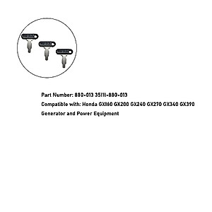 880-013 35111-880-013 lgnition Keys Replacement for Honda GX160 GX200 GX240 GX270 GX340 GX390 Generator and Power Equipment (Pack of 3)