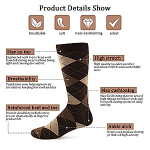 Yousu Mens Dress Socks Business Casual Solid Pattern Cotton Crew Sock 6 Pairs Pattern Brown