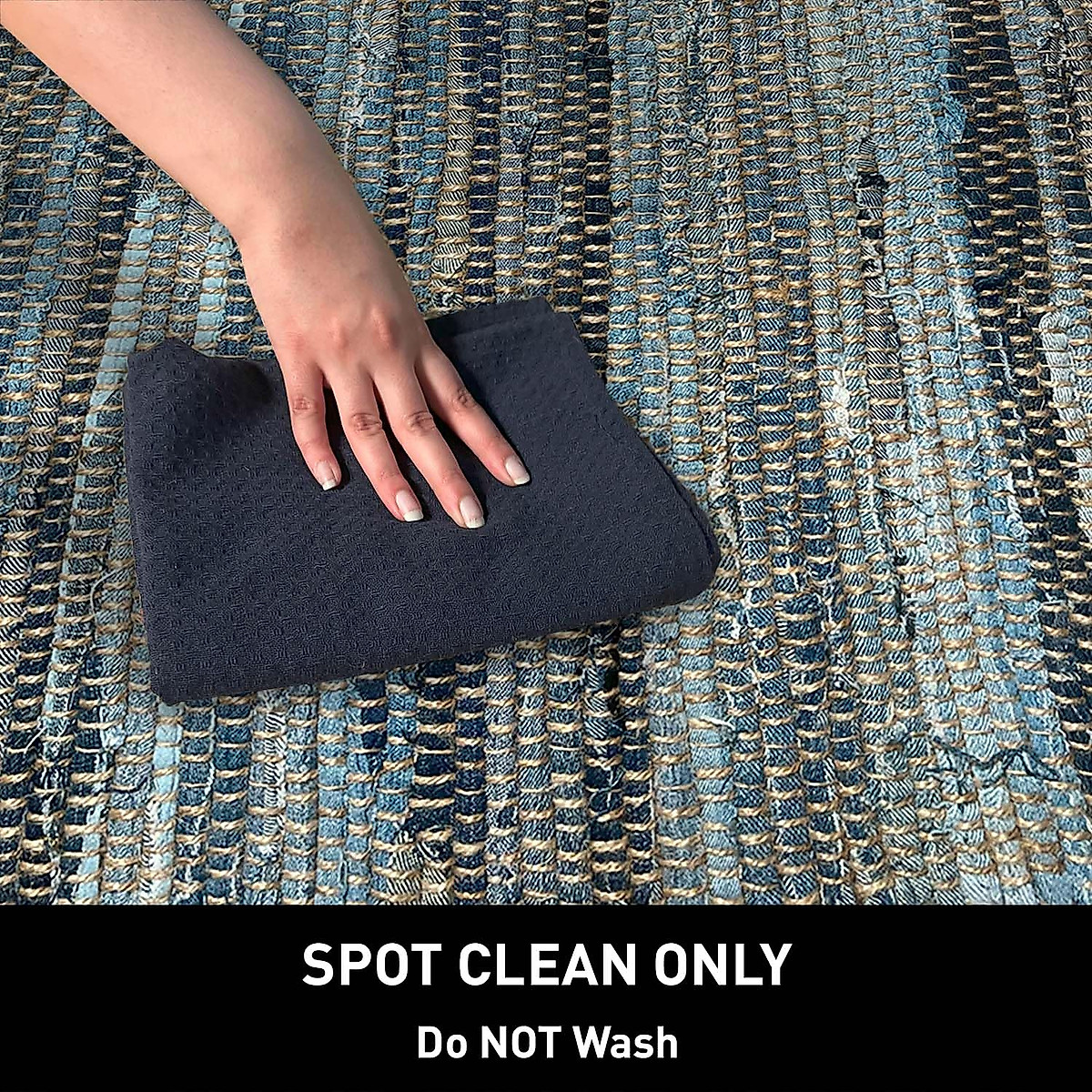 Chardin home Farmhouse Rag Rug 4x6 feet Denim Blue | Cotton & Jute Hand Woven Chindi Rug, Long Boho Rug | Perfect for Hallways, Kitchens, Bathroom, bedrooms | Shades of Blue