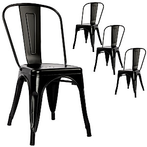 LSSBOUGHT Patio Dining Chairs set of 4 Metal Chairs Indoor Outdoor Chairs Stackable Chairs for Kitchen, Dining Room, Bistro and Cafe (black)