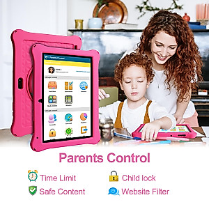 ATMPC Kids Tablet 10 inch Android 13 Tablet for Kids, 3GB RAM+32GB ROM Toddler Tablet with 6000mAh Battery IPS HD Display Support WiFi Bluetooth Parental Control Kids Learing Tablet with Pink Case