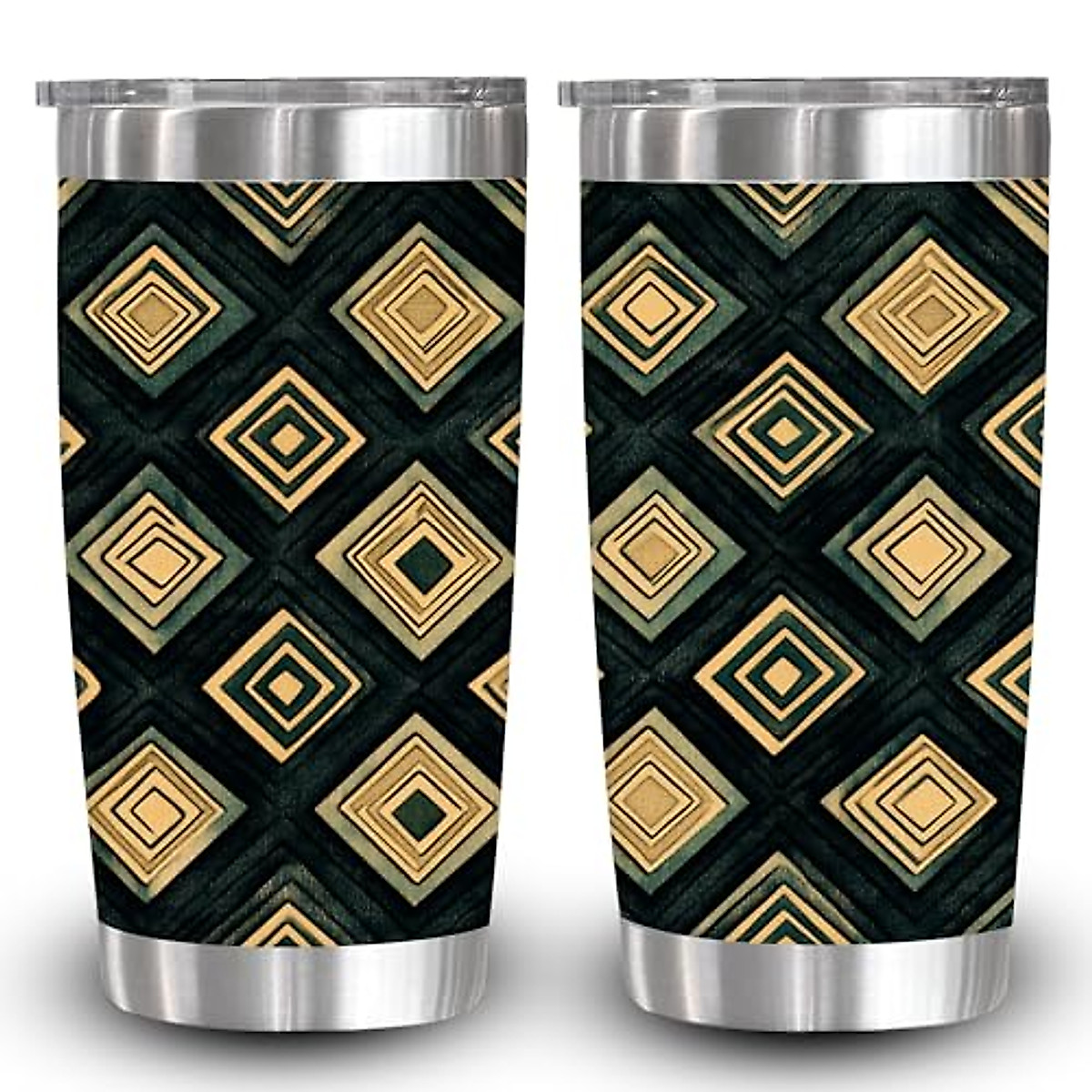 FOCIUZTA Vintage Gold Diamond Pattern Tumbler with lid, Travel Coffee Cup, Ideal for Easter, Gaming Enthusiast, Mother Day, and birthday gifts