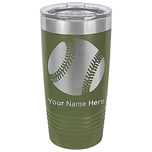 LaserGram 20oz Vacuum Insulated Tumbler Mug, Baseball Ball, Personalized Engraving Included (Camo Green)