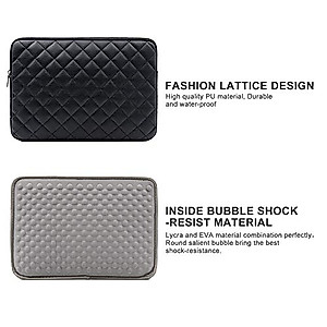 RAINYEAR 15.6 Inch Laptop Sleeve Diamond PU Leather Case Protective Shockproof Water Resistant Zipper Cover Carrying Bag Compatible with 15.6" Notebook Computer Ultrabook Chromebook(Black)