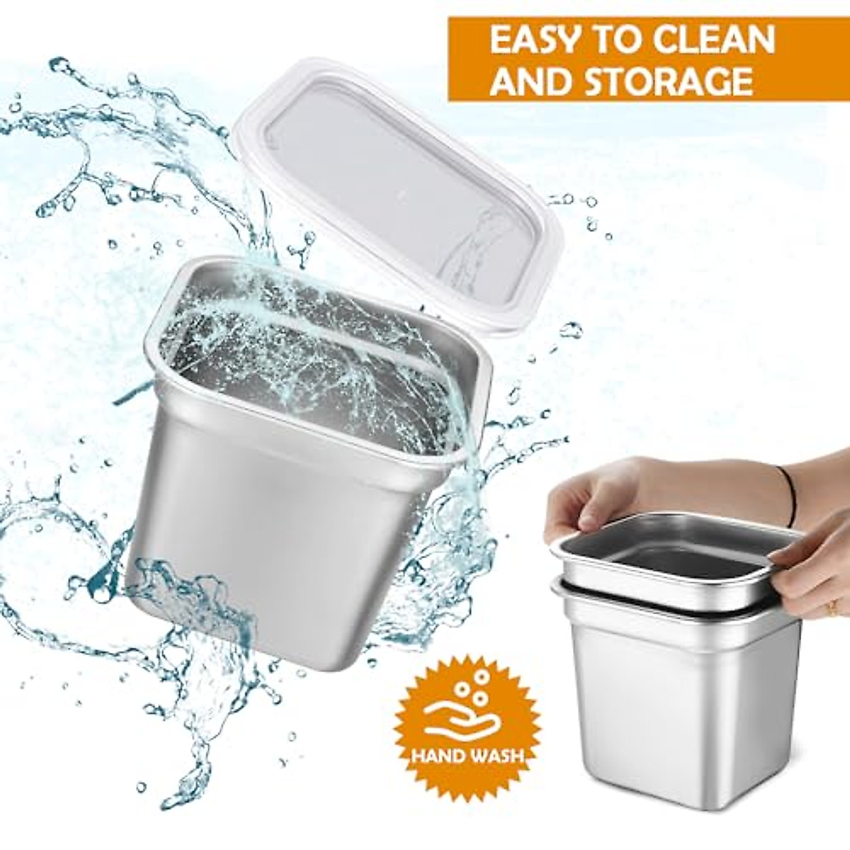 Suttmin 8 Pcs Hotel Pan 1/6 Size Steam Table Pan with PP Plastic Lid Stainless Steel Food Containers with Lids Restaurant Pans Food Prep Pan Anti Clogging Steamer for Buffet Party(6" Deep)