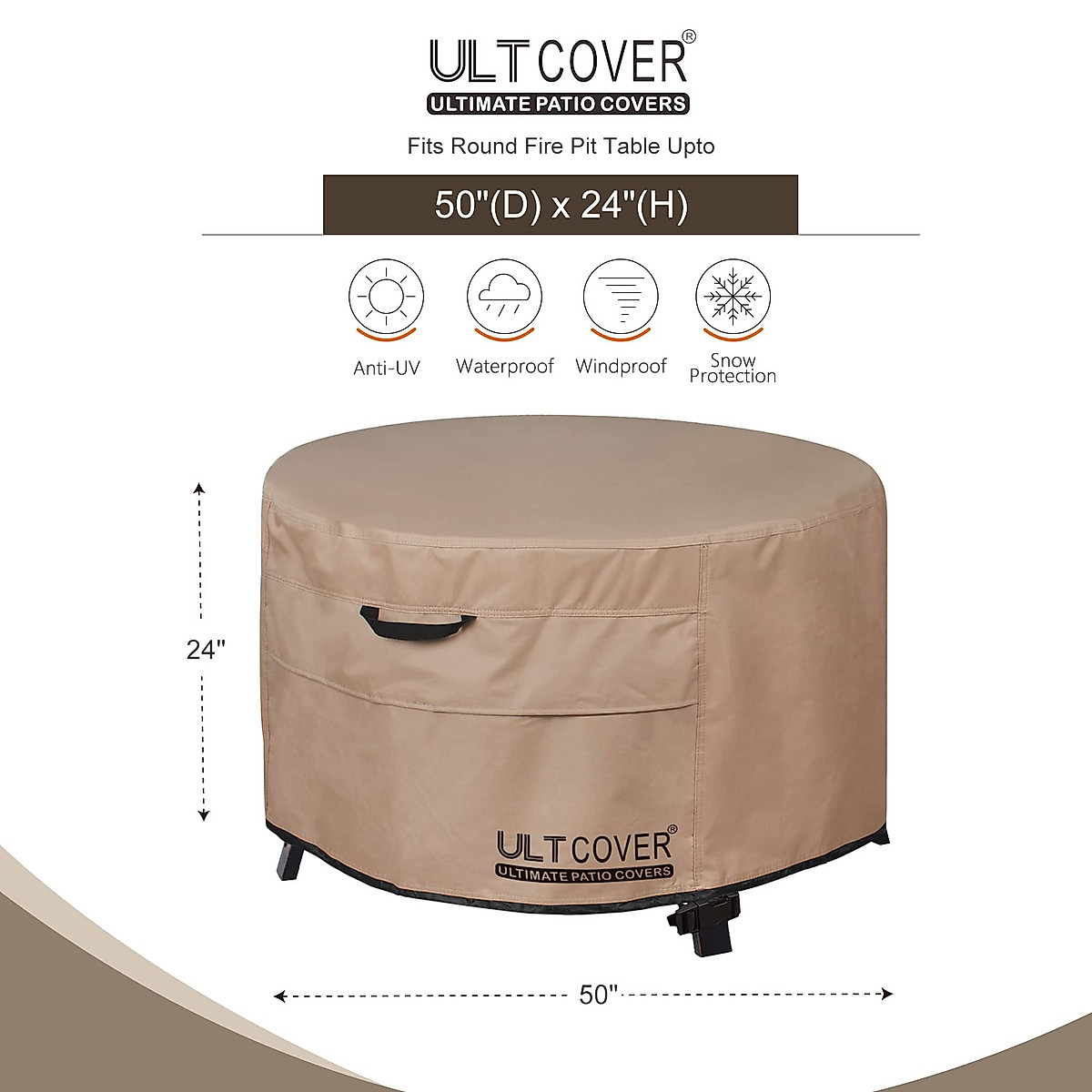 ULTCOVER Patio Fire Pit Table Cover Round 50 inch Outdoor Waterproof Fire Bowl Cover