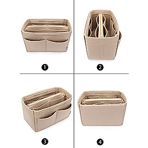 LEXSION Felt Purse Bag Organizer Insert with zipper Bag Tote Shaper Fit Speedy Neverful PM MM 8021 Beige L