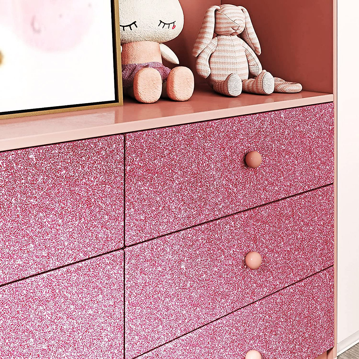 FunStick Glitter Pink Contact Paper 15.8"x240" Glitter Peel and Stick Wallpaper Pink Sparkly Self Adhesive Wall Paper Roll Fabric Pink Wallpaper for Girls Bedroom Wall Cabinets Drawers DIY Gift Decor