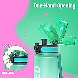 Sahara Sailor Water Bottles, 32oz Motivational Sports Water Bottle with Time Marker - Times to Drink - Tritan, BPA Free, Wide Mouth Leakproof, Fast Flow Technology with Clean Brush (1 Pack)