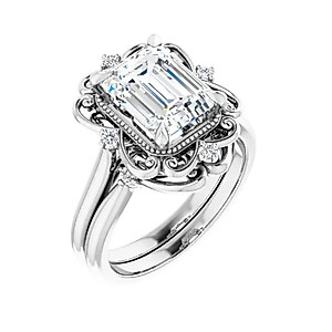 925 Sterling Silver 4 CT Emerald Cut VVS1 Colorless Moissanite Wedding Ring Set for Women Bridal Ring Set Handmade Moissanite Engagement Gifts Anniversary Promise Her Vintage Antique