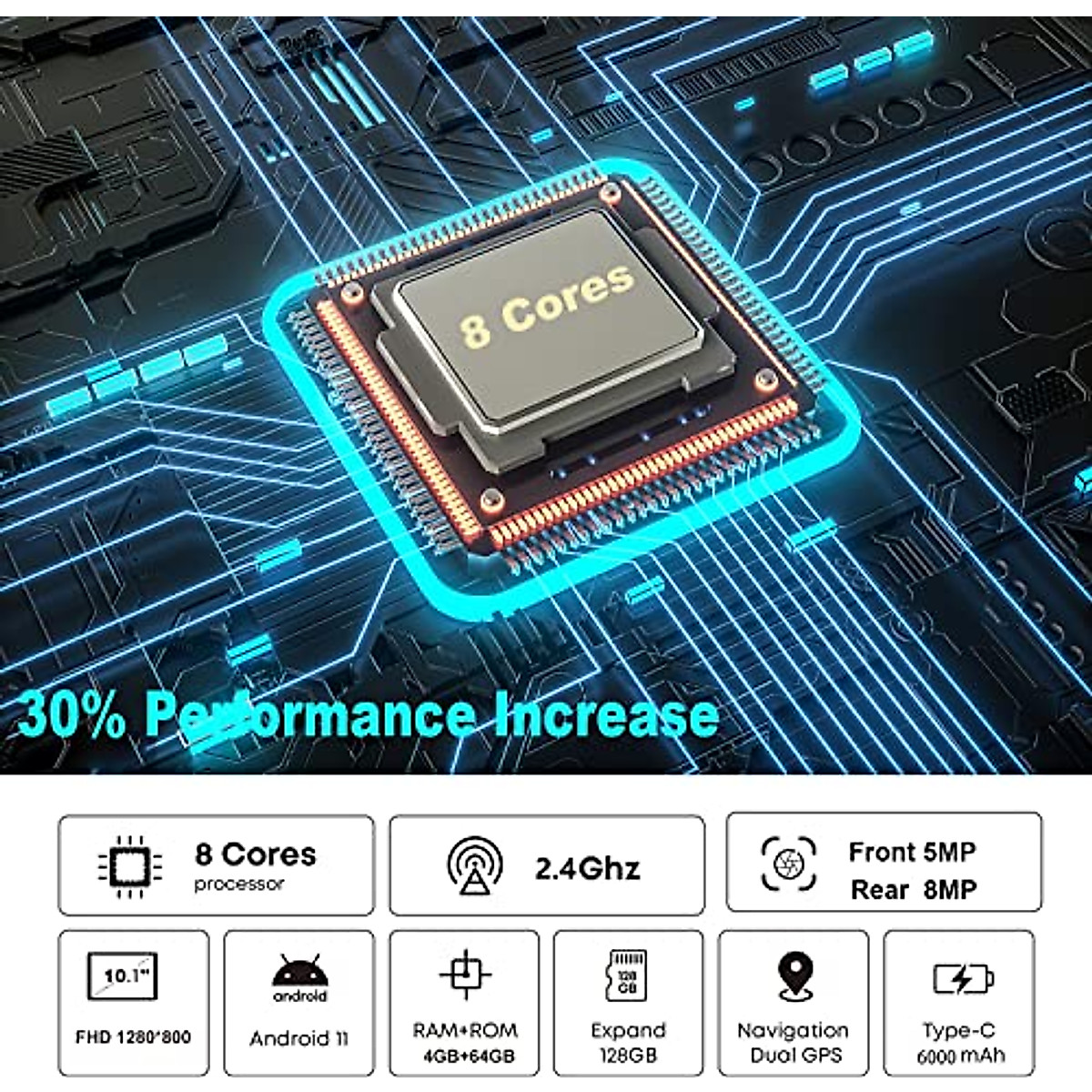 YESTEL Tablet 10" Android 11 Ultra-Strong Tablets Octa-Core Processor | 4GB RAM 64GB ROM(Up to 256GB) | IPS HD Display | Dual Camera(5.0MP+8.0MP) | Google GMS | Wi-Fi Bluetooth GPS - Gold