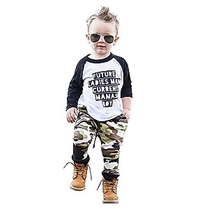 BOUTIKOME 2PCS Baby Boys Clothes Letter T-Shirt Cool Tops+Camouflage Pants Outfit Set Letter Toddler Long Sleeve (Camouflage, 4-5 T (Size:120))