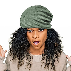 Jemis Women's Baggy Slouchy Beanie Chemo Cap for Cancer Patients (2 Pack ArmyGreen & Gray)