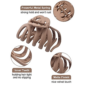 4 Pieces 3.5'' Large Octopus Claw Clips for Thick Long Hair, Big Hair Clips for Women, Strong Hold Hair Claw Clips, Matte Non-slip Jaw Hair Clips (Neutral Color)