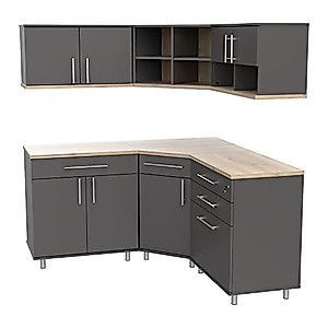6-Piece Garage Cabinet Set Grey Wood Adjustable Shelving Locking