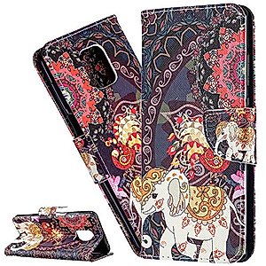 Asdsinfor Compatible with Xiaomi Redmi Note 9S Case Wallet Case, Credit Cards Slot with Stand Function for PU Leather Flip Compatible with Redmi Note 9 Pro/Note 9 Pro Max Flower Elephant BFCH