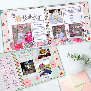 RubyRoo Baby Memory Book with Milestone Stickers - First 5 Years Baby Photo Album, Baby Journal, Scrapbook for Girl - Pregnancy Gift for Baby Shower, Baby Keepsake Record Book for Newborn - Floral