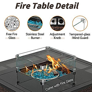 HOMPUS Outdoor Patio Furniture 5-Piece Wicker Chairs w 36-inch Square Propane Fire Pit Table(40,000 BTU),Internal Tank Storage£¬Glass Wind Guard