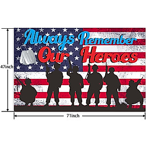 Always Remember Our Heroes Airman Soldiers Banner Stars Red White and Blue Stripes Theme Decor for Retirement Ceremony American Military Veteran Retired Going Away Party Supplies Decorations Backdrop