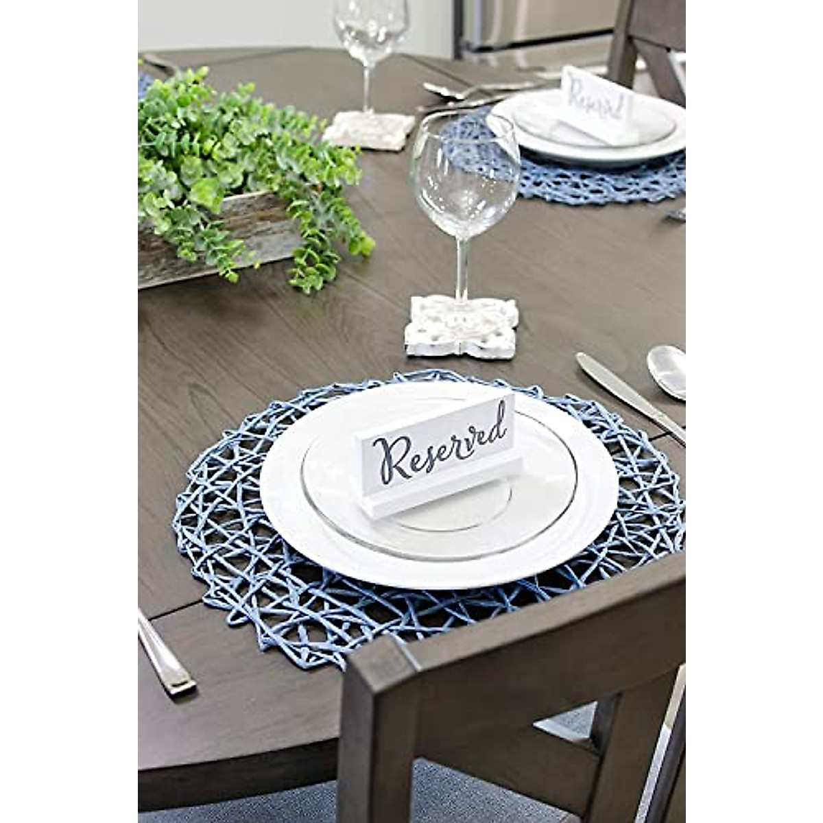Darware Wooden Reserved Signs for Tables (6-Pack, White); Rustic Real Table Signs with Sign Holders for Weddings, Special Events, and Restaurant Use