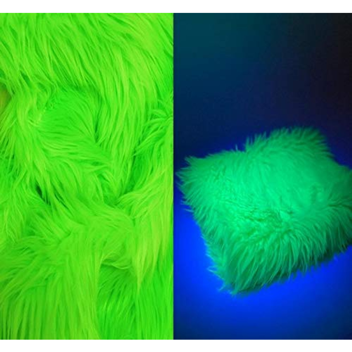 UV Reactive Solid Shaggy Faux Fur Fabric Sold by The Yard DIY Coats Costumes Scarfs Accessories Fashion (Neon Green)