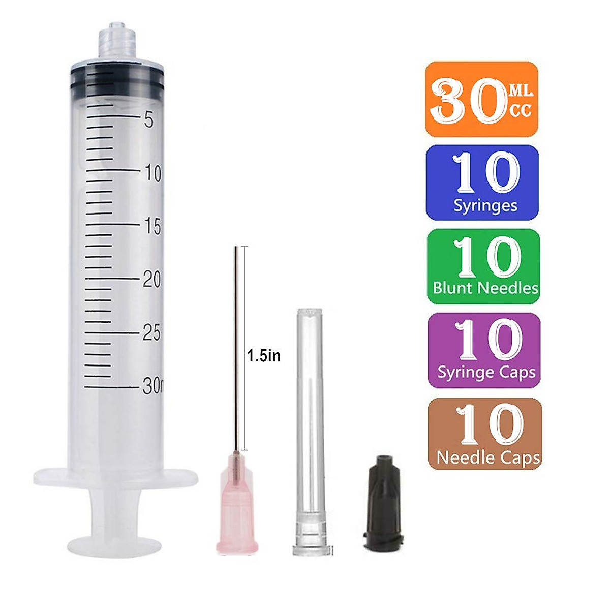 10 pack 30ml Syringes luer lock with Caps, Plastic Syringe for Scientific Labs and liquid Dispensing Metric Multiple Uses