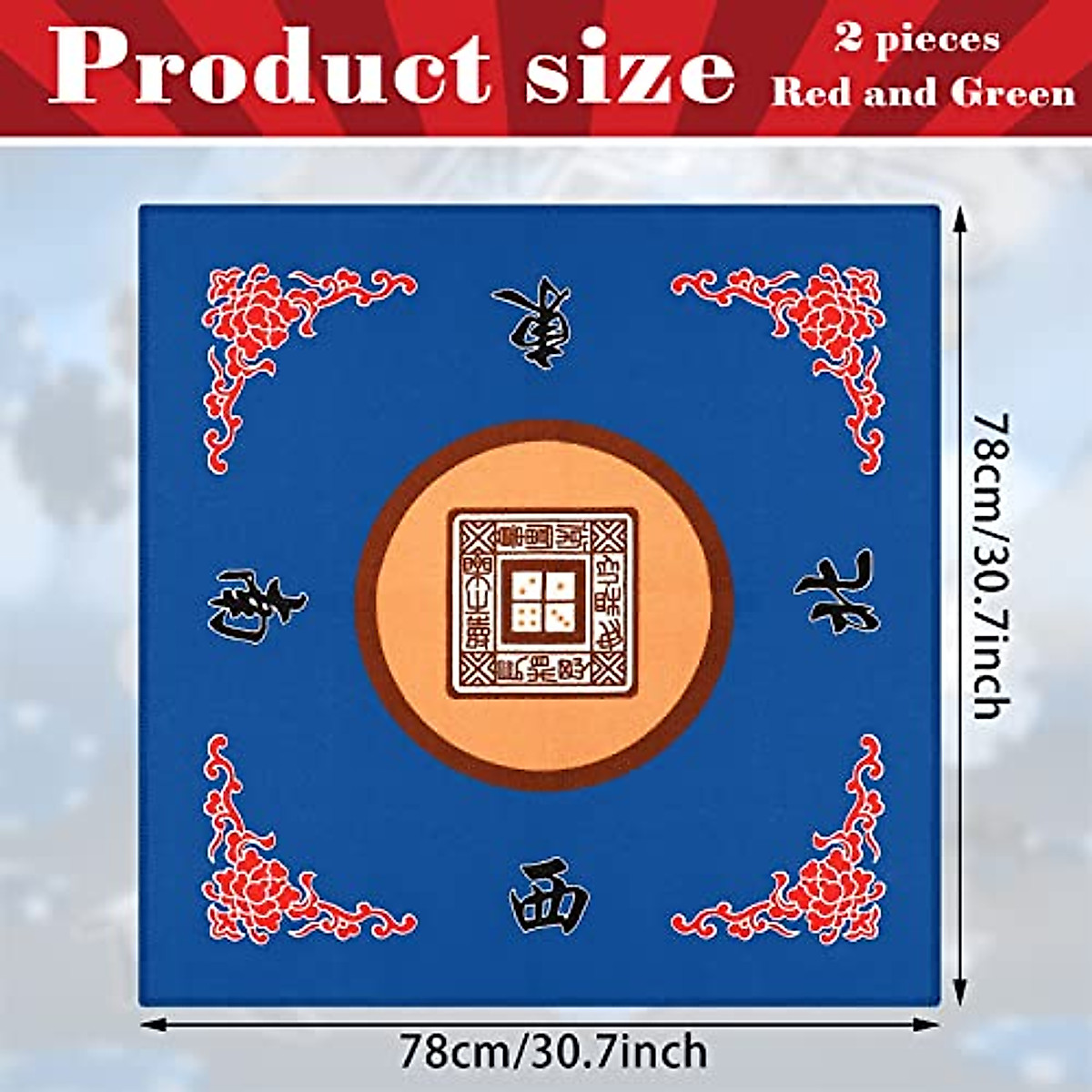 2 Pcs Universal Mahjong Mat, Mahjong Table Cover Slip Resistant Mat Table Reduction Mahjong Pad for Game, 30.7 x 30.7 Inches (Blue, Red)