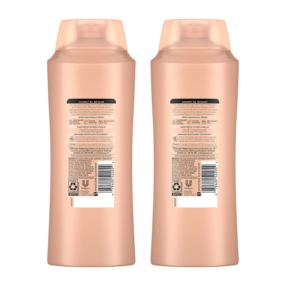 Suave Damage Repair Shampoo and Conditioner, For Dry+Damaged Hair, Salon Proven Quality Coconut Oil Infusion, 28 oz Each