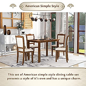 Origeture Dining Table Set for 4 Small Spaces, Solid Wood Dining Set with 4 Chairs, 5 Piece Kitchen Table Set for Apartment, Rectangle Breakfast Table and Chairs (Dining Table Set for 4, Walnut)