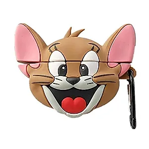 Soft Silicone Cute AirPod Case Cover for Apple AirPods Pro 2019 with Keychain Tom and Jerry Brown Mouse Anime 3D Cartoon Adorable Lovely Funny Kids Teens Girls Boys Daughter Women