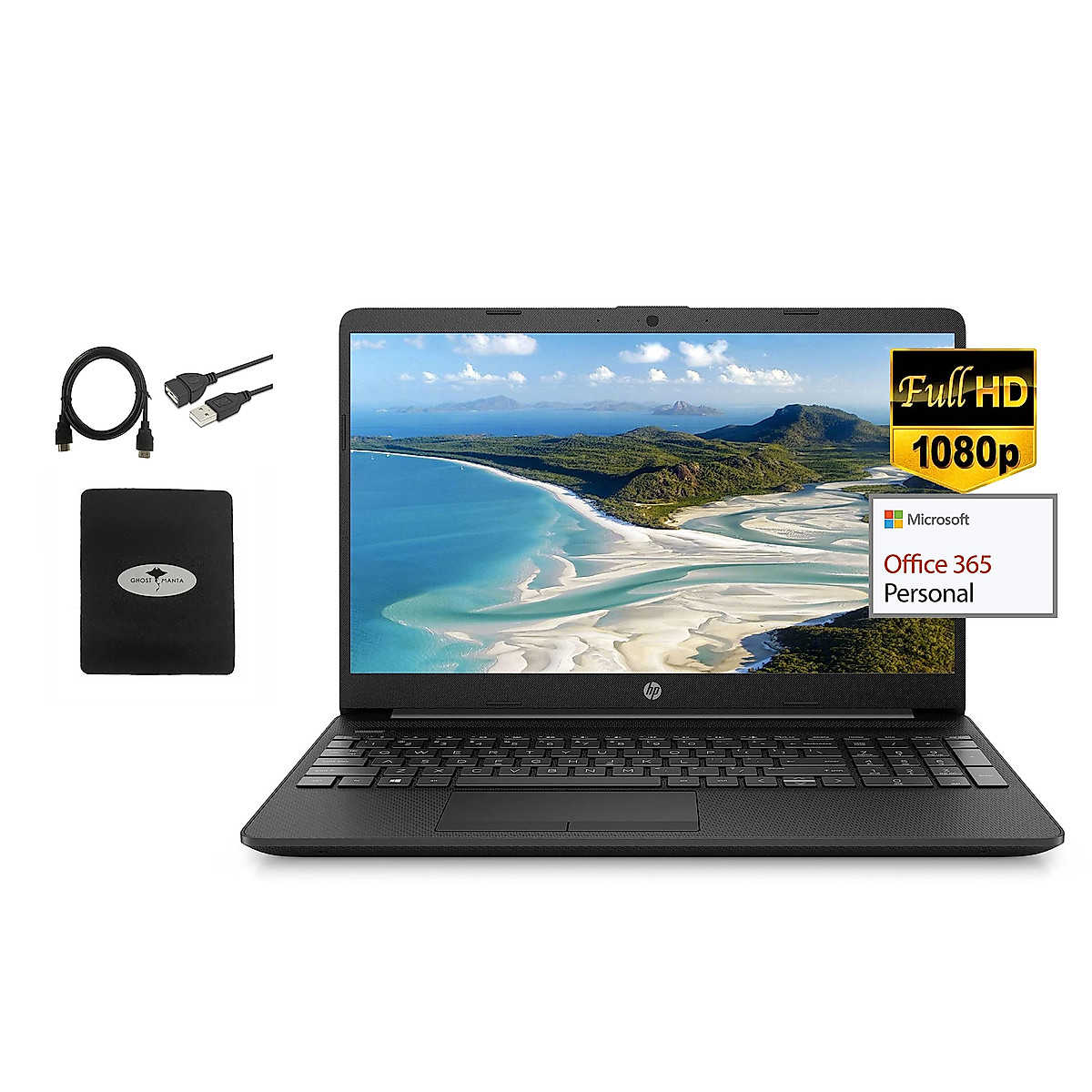 HP 2021 15.6" FHD 1080P IPS Anti-Glare Laptop, Intel Processor N4020, 4GB DDR4 RAM, 256GB SSD, 1-Year Office 365, Online Meeting Ready, Ethernet, WiFi, Fast Charge, Win10 S, w/GM Accessories