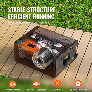 VEVOR PCP Air Compressor, 4500PSI Portable PCP Airgun Compressor with Built-in Converter, Auto-Stop | DC12V/AC120V | Oil & Water-Free Paintball Tank Compressor Pump for Air Rifle, Scuba Diving Bottle