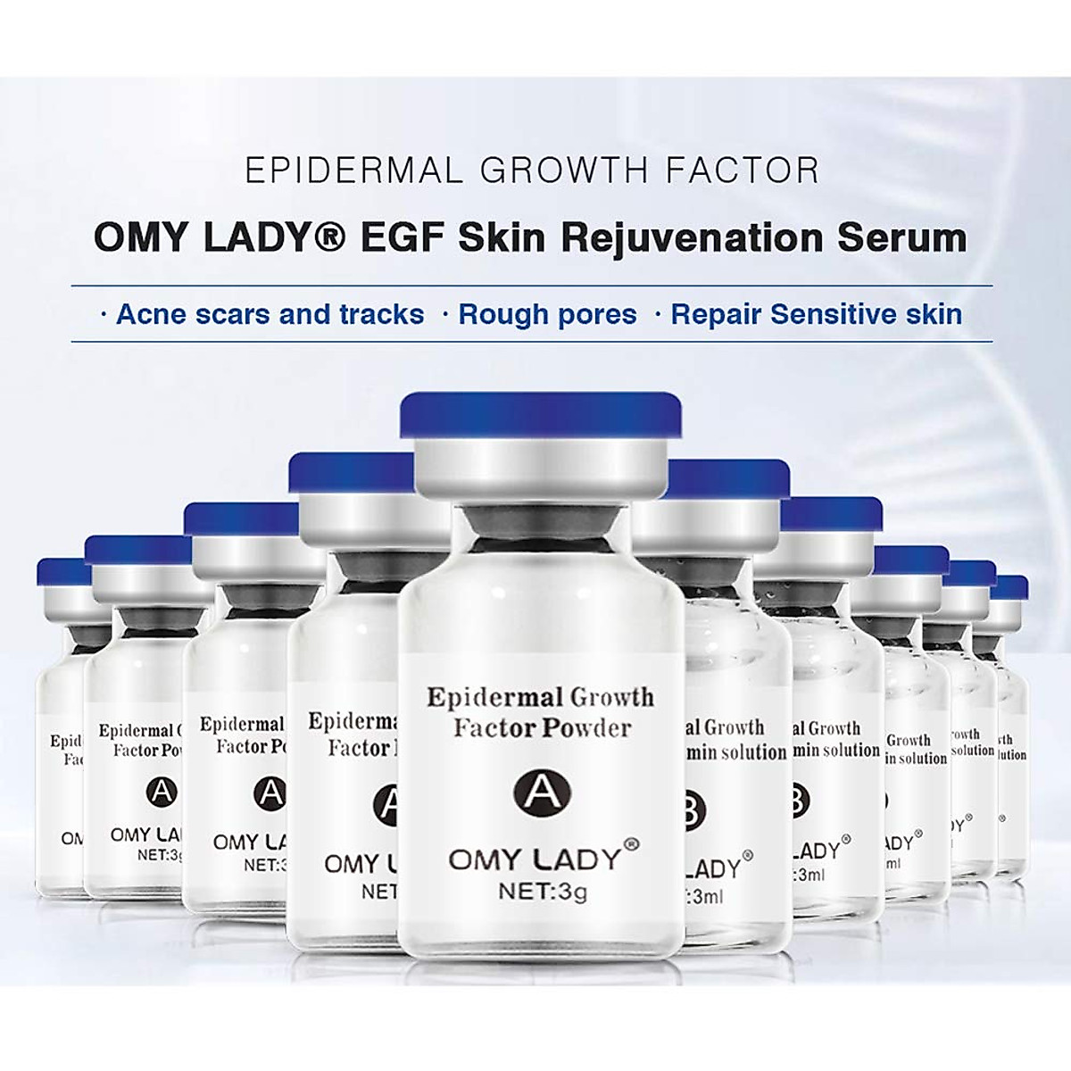 EGF Skin Rejuvenation Serum & Epidermal Growth Factor Powder Kit, Moisturizing Removing Wrinkles, Fine Lines and Pigmentation, Acne Scars Treatment Facial Repairing Serum