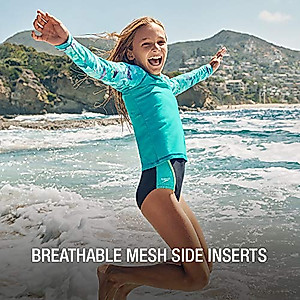 Speedo Girl's Swimsuit One Piece Mesh Splice Thick Strap Speedo Black, 14