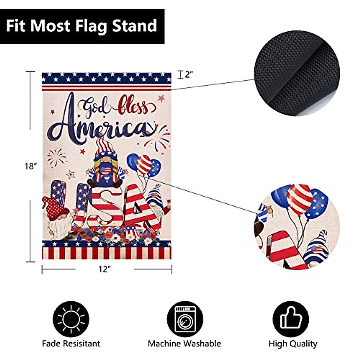 American Garden Flag 12x18 Inch Double Sided 4th of July Day Independence Day USA Mini Garden Yard Flags for Holiday Outdoor Decorations