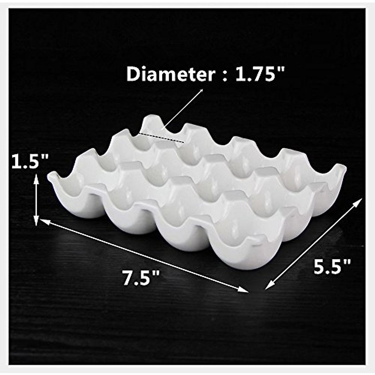 Leoyoubei Pretty Ceramic Egg Plate,7.5X5.5X1.5 Kitchen Restaurant Fridge Storage and Cookable Egg Porcelain Decorative Crate White (12 Cups Egg Holder)