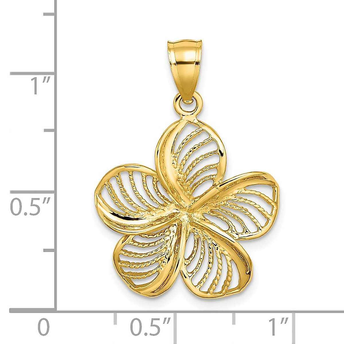 Solid 14k Yellow Gold and Beaded Plumeria Flower Charm Pendant - 25mm x 19mm
