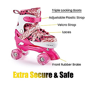 Think Gizmos Girls Roller Skates - Comfort Fit Adjustable Boot Size (1-4), Light Up Wheels, Super Smooth Rolling, Adjustable Straps, Suitable for Indoor and Outdoor Skating - Pink