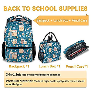 COOPASIA Owl Backpack with Lunch Box And Pencil Case, 16 Inch Owl Theme Bookbag with Adjustable Straps, Durable, Lightweight, Large Capacity, School Backpack for Girls Women