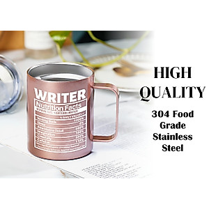 Onebttl Writer Gifts for Women/Men - 12oz Stainless Steel Insulated Mug with Lid - Graduation/Birthday/Christmas Gift for Writers, Novelist, Scriptwriter - Facts, Rosegold